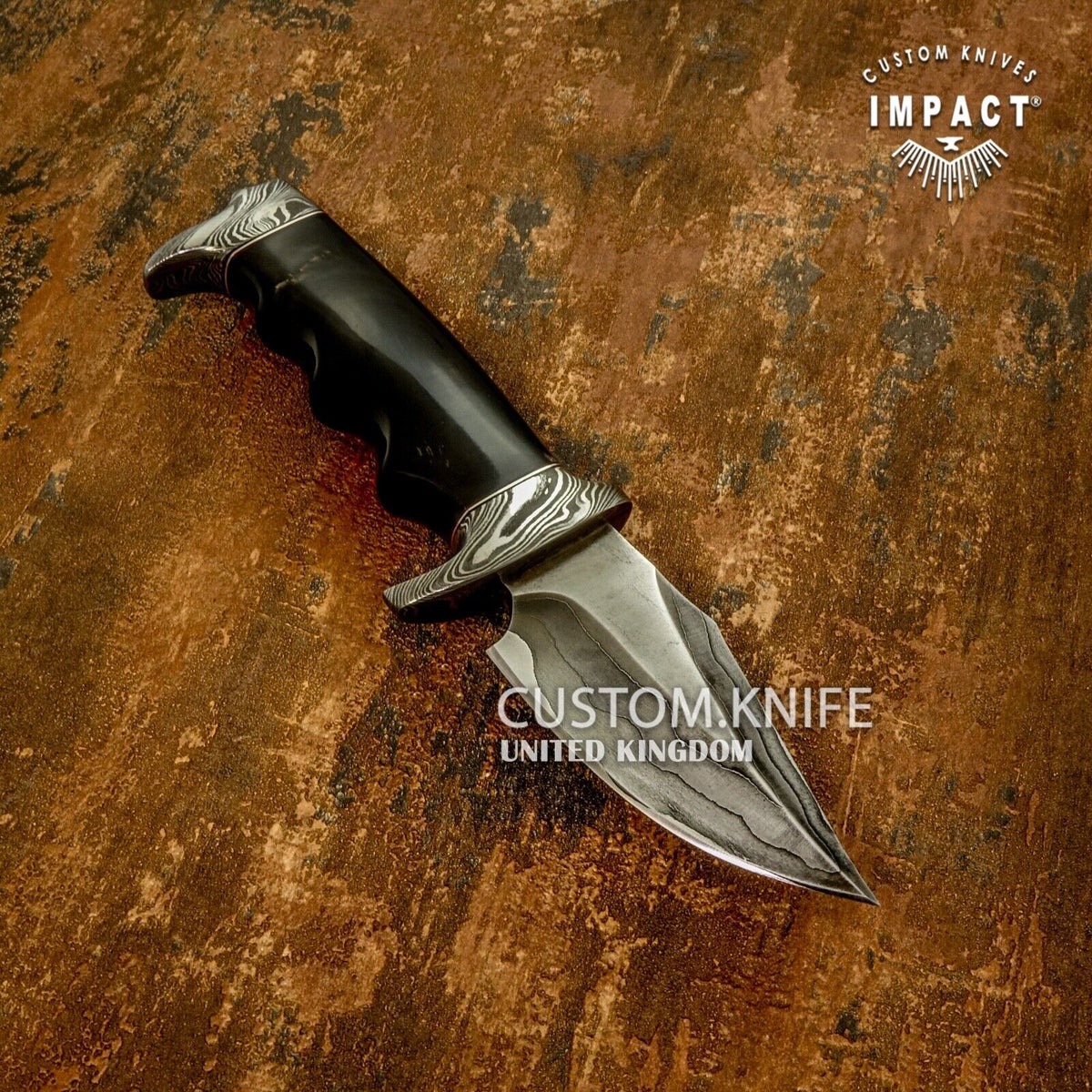 Impact Cutlery UK Custom San Mai Damascus Skinning Hunting Knife ...