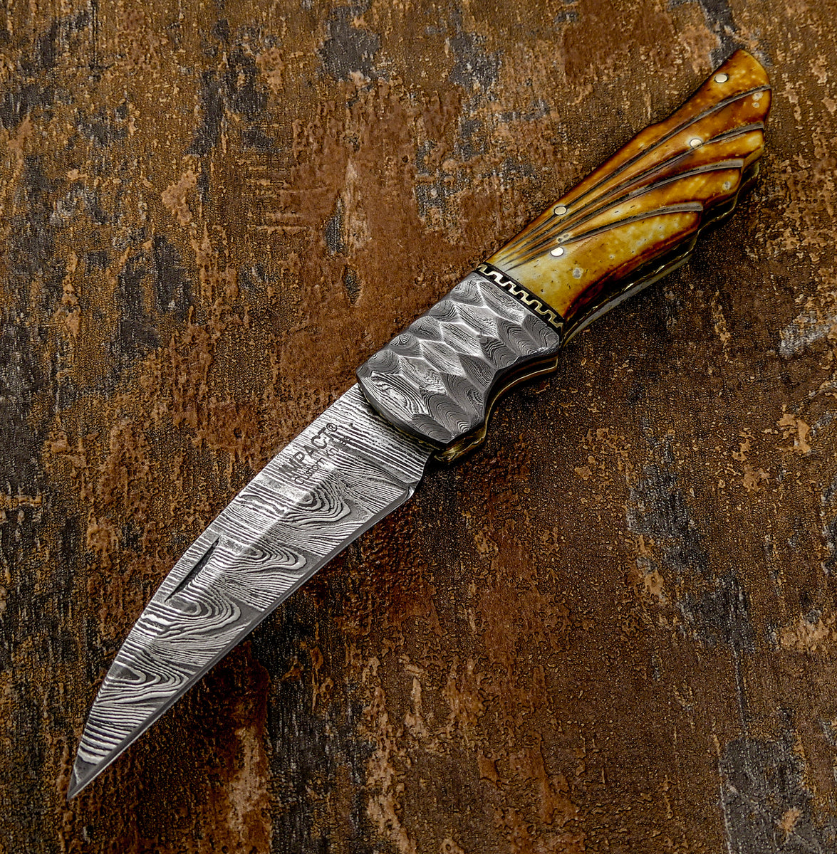 Impact Cutlery Custom Handmade Damascus Slip-Joint Folding Pocket Knif ...