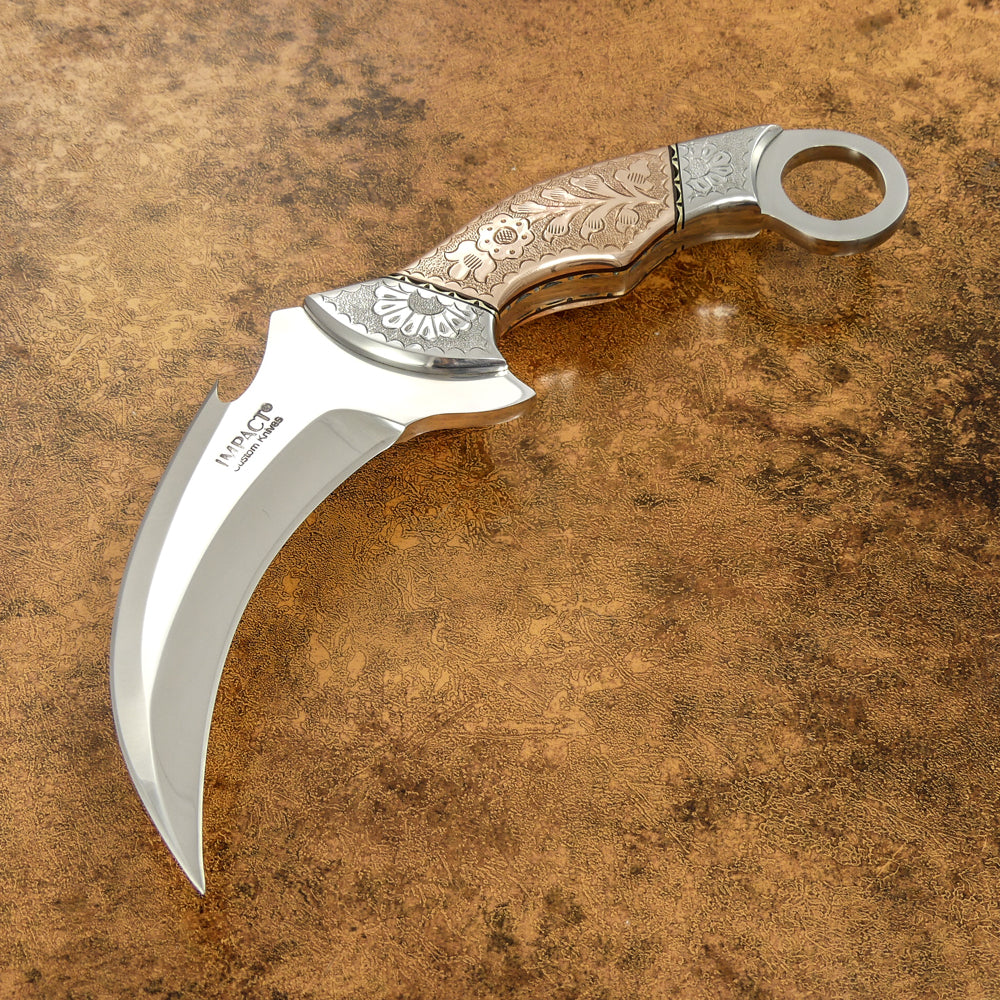 IMPACT CUTLERY CUSTOM KARAMBIT KNIFE | ENGRAVED COPPER HANDLE